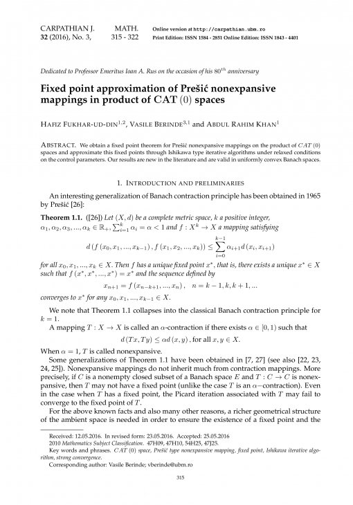 » Fixed point approximation of Prešić nonexpansive mappings in product of CAT(0) spaces