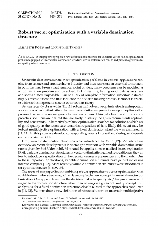 » Robust vector optimization with a variable domination structure