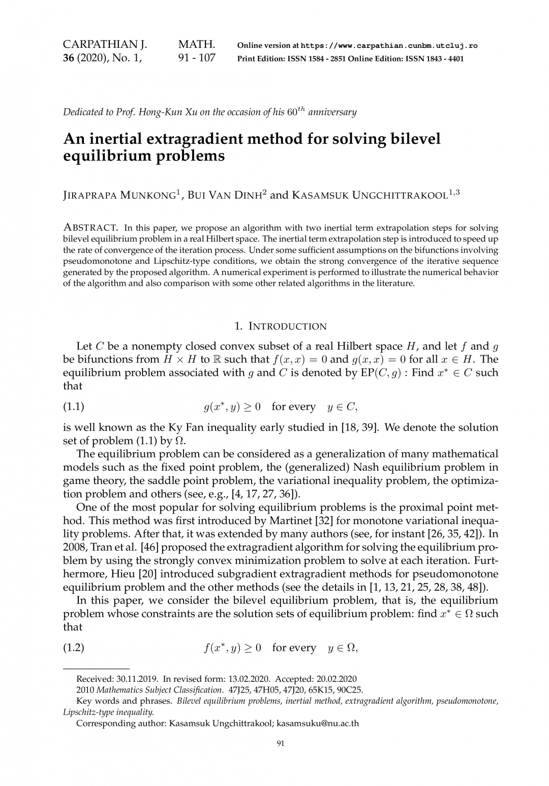 » An inertial extragradient method for solving bilevel equilibrium problems