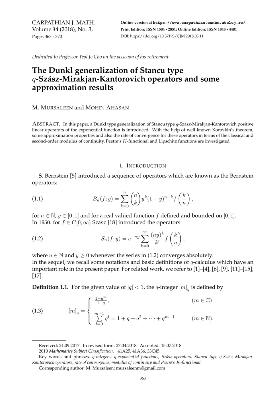 The Dunkl Generalization Of Stancu Type Q Szász Mirakjan Kantorovich Operators And Some