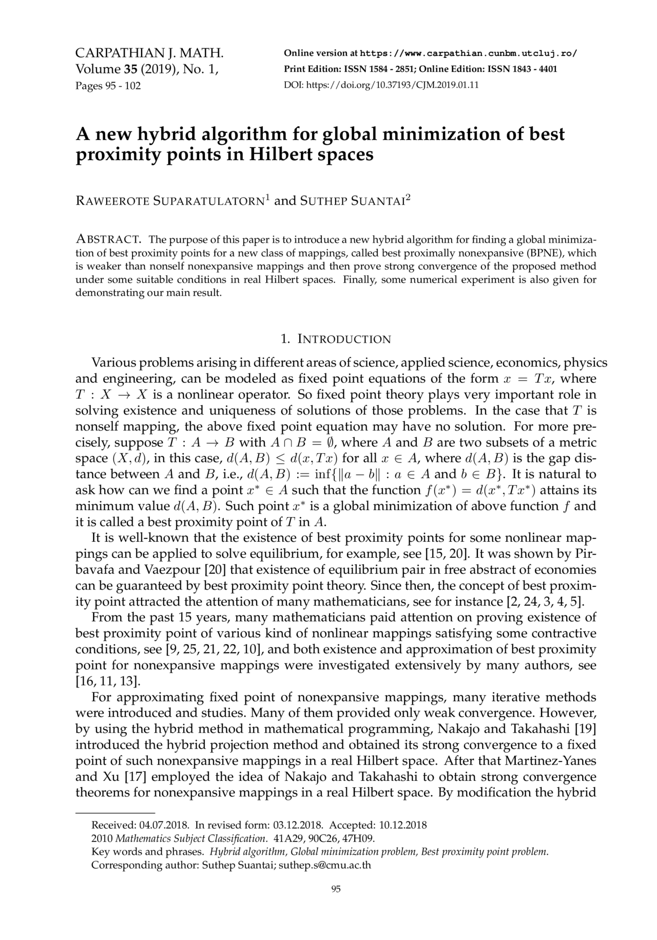 A New Hybrid Algorithm For Global Minimization Of Best Proximity Points In Hilbert Spaces