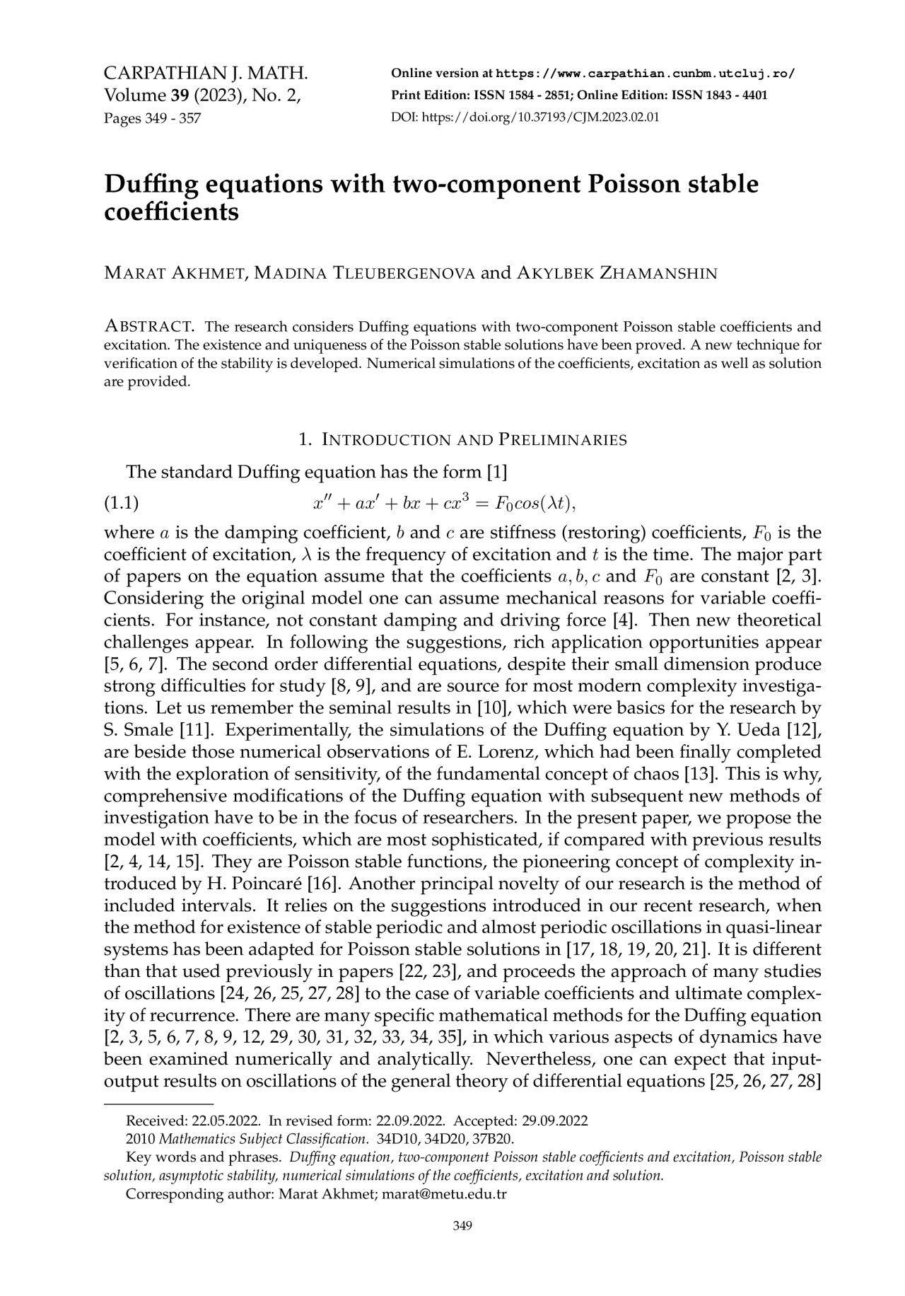 » Duffing equations with two-component Poisson stable coefficients