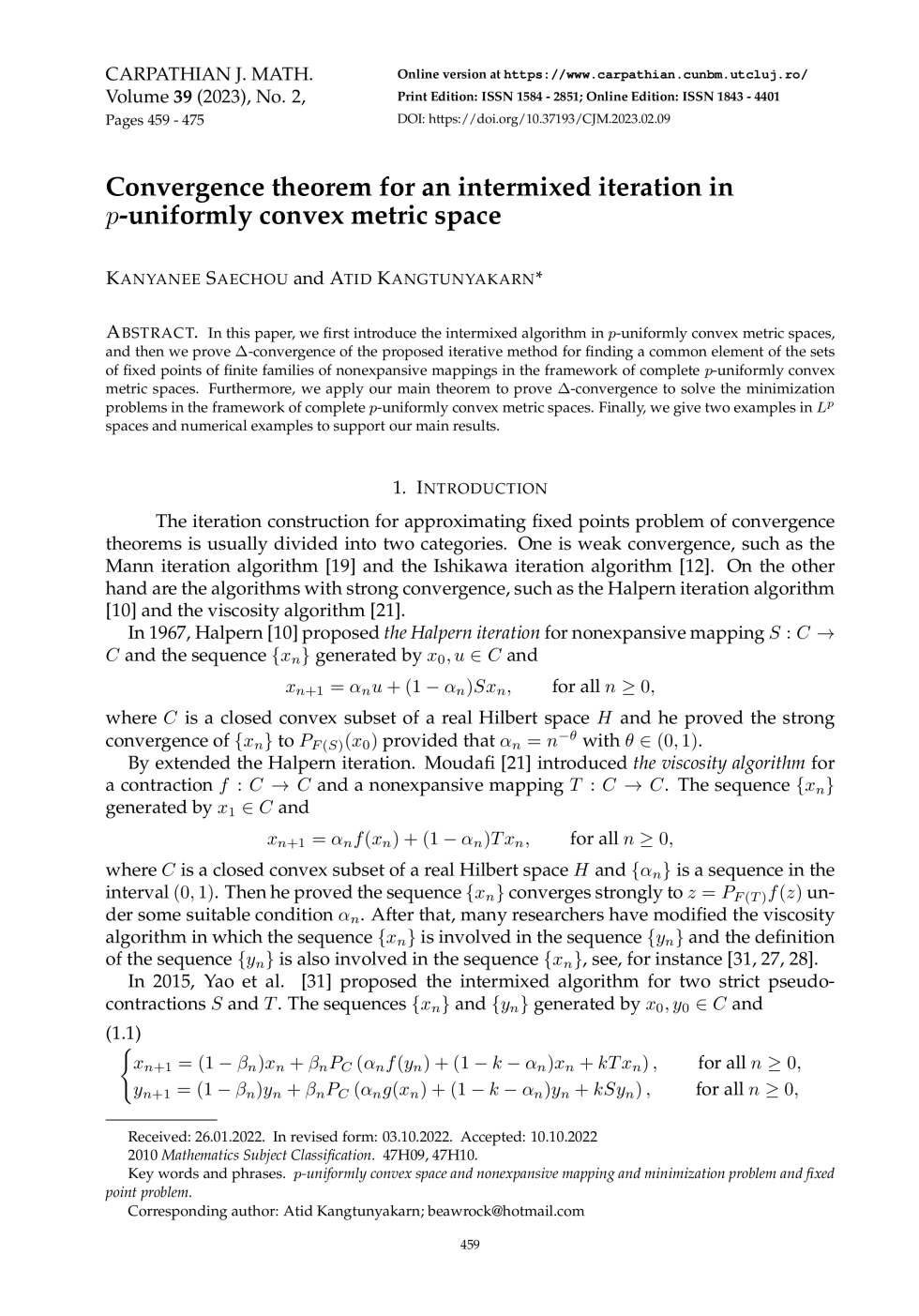 » Convergence theorem for an intermixed iteration in p-uniformly convex metric space