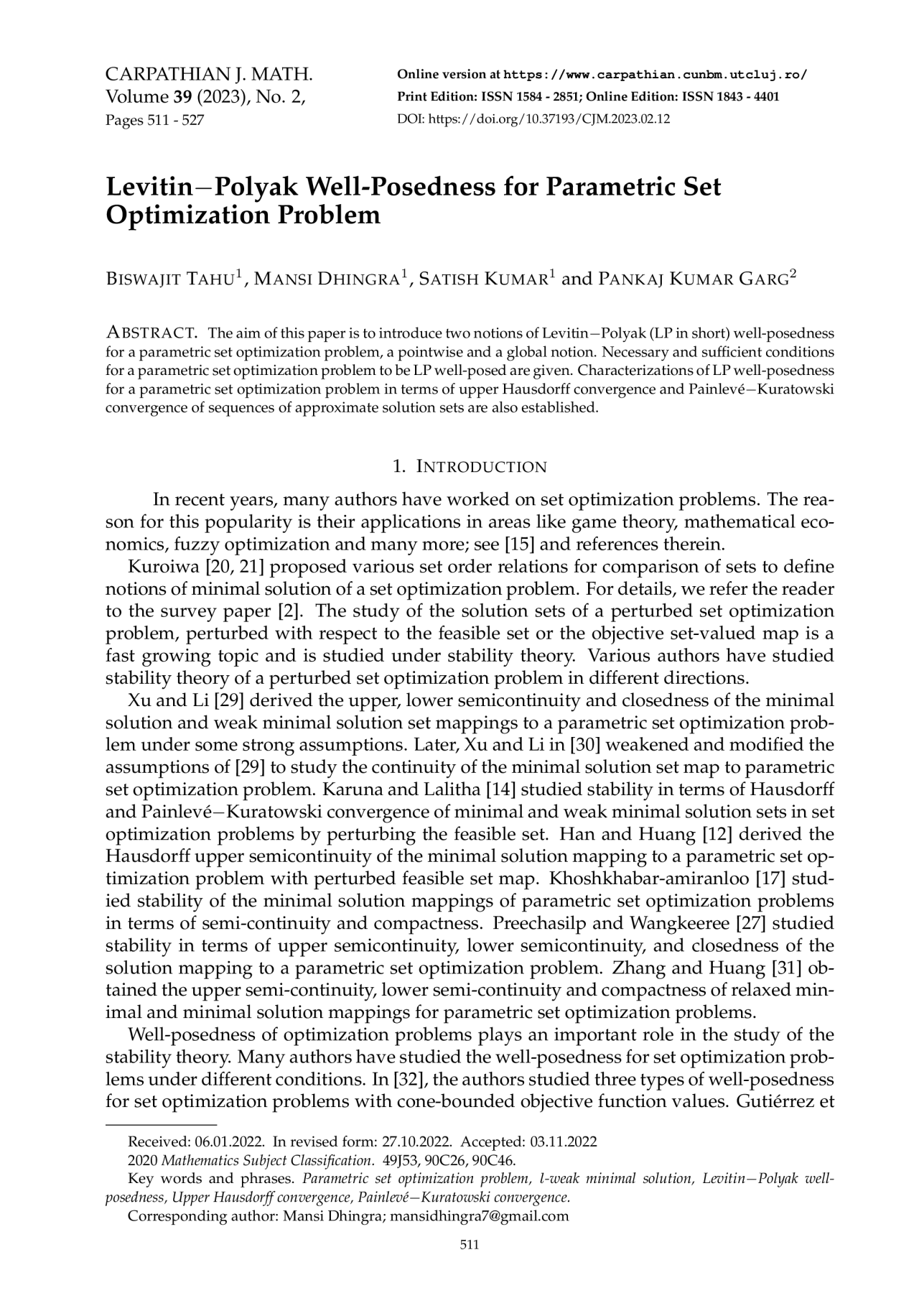 » Levitin-Polyak Well-Posedness for Parametric Set Optimization Problem » Levitin-Polyak Well-Posedness for Parametric Set Optimization Problem