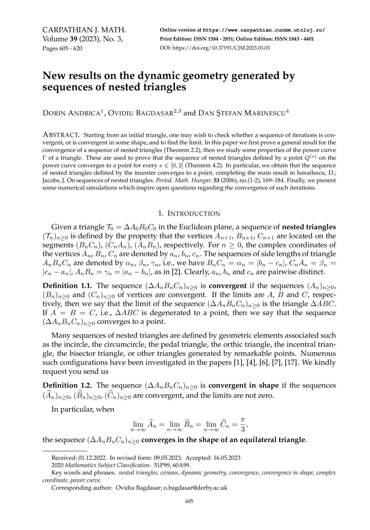 » New results on the dynamic geometry generated by sequences of nested ...