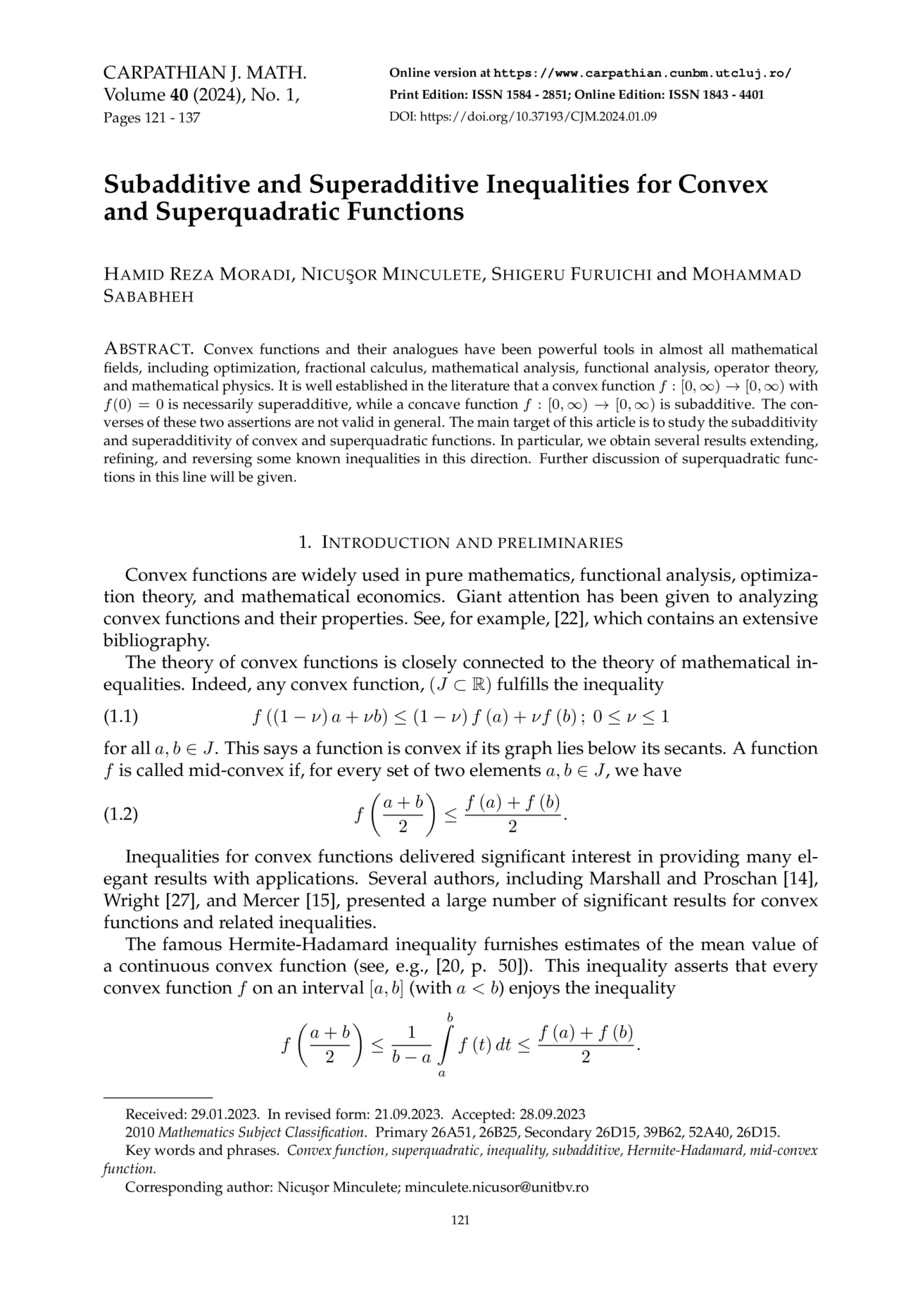 » Subadditive and Superadditive Inequalities for Convex and ...