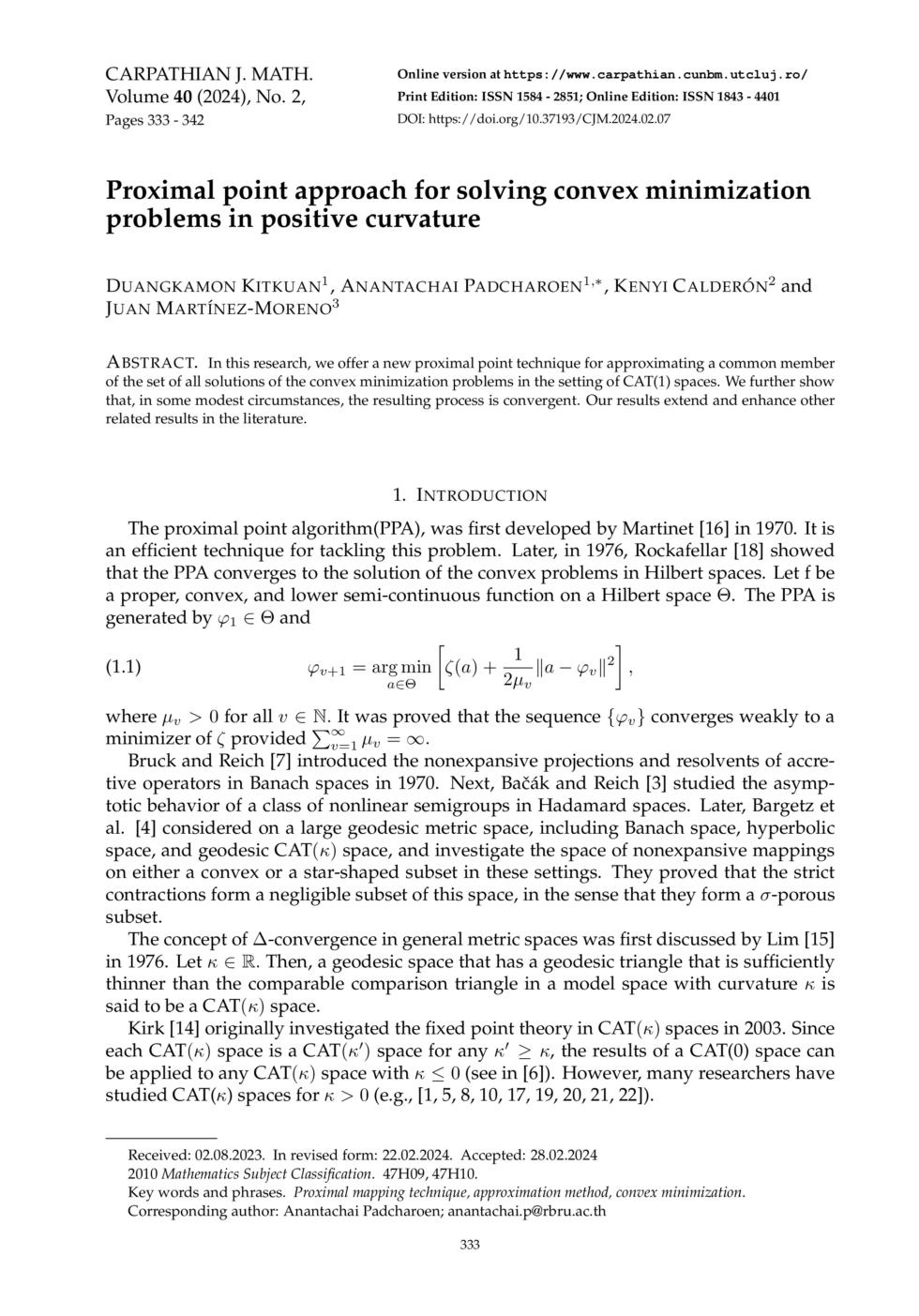 Proximal Point Approach For Solving Convex Minimization Problems In Positive Curvature