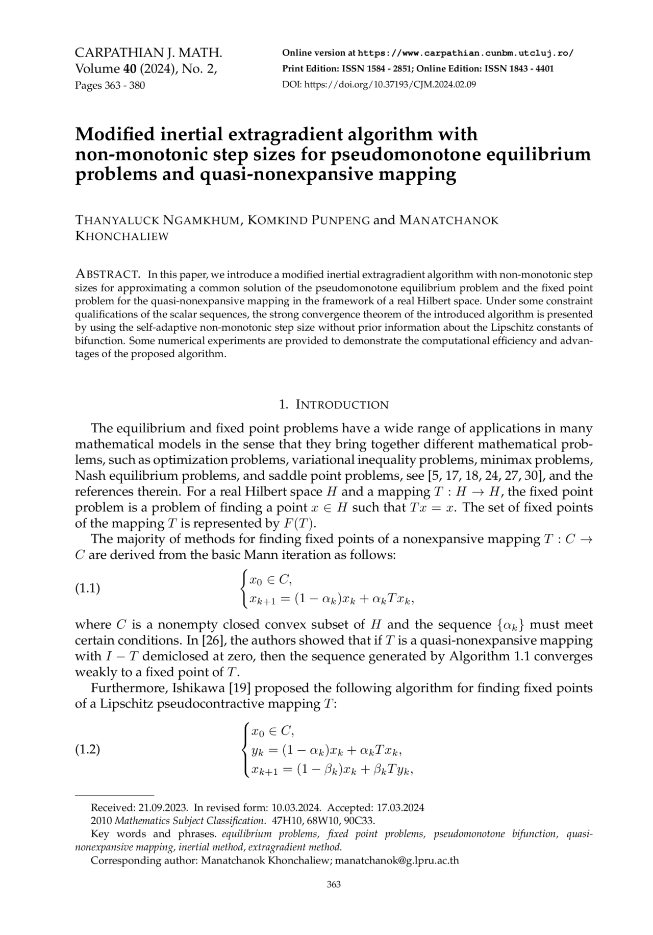 Modified Inertial Extragradient Algorithm With Non Monotonic Step Sizes For Pseudomonotone 2432