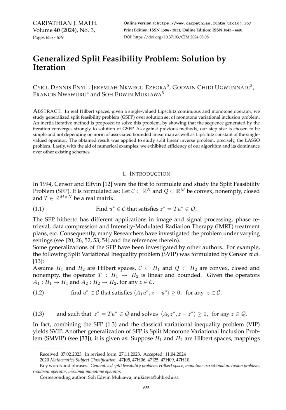 » Generalized Split Feasibility Problem: Solution by Iteration
