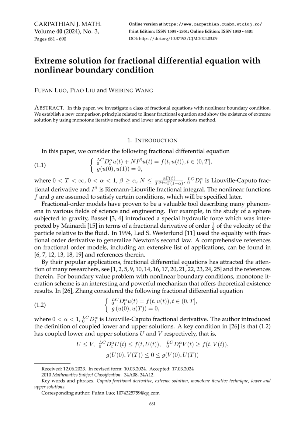 Extreme Solution For Fractional Differential Equation With Nonlinear Boundary Condition