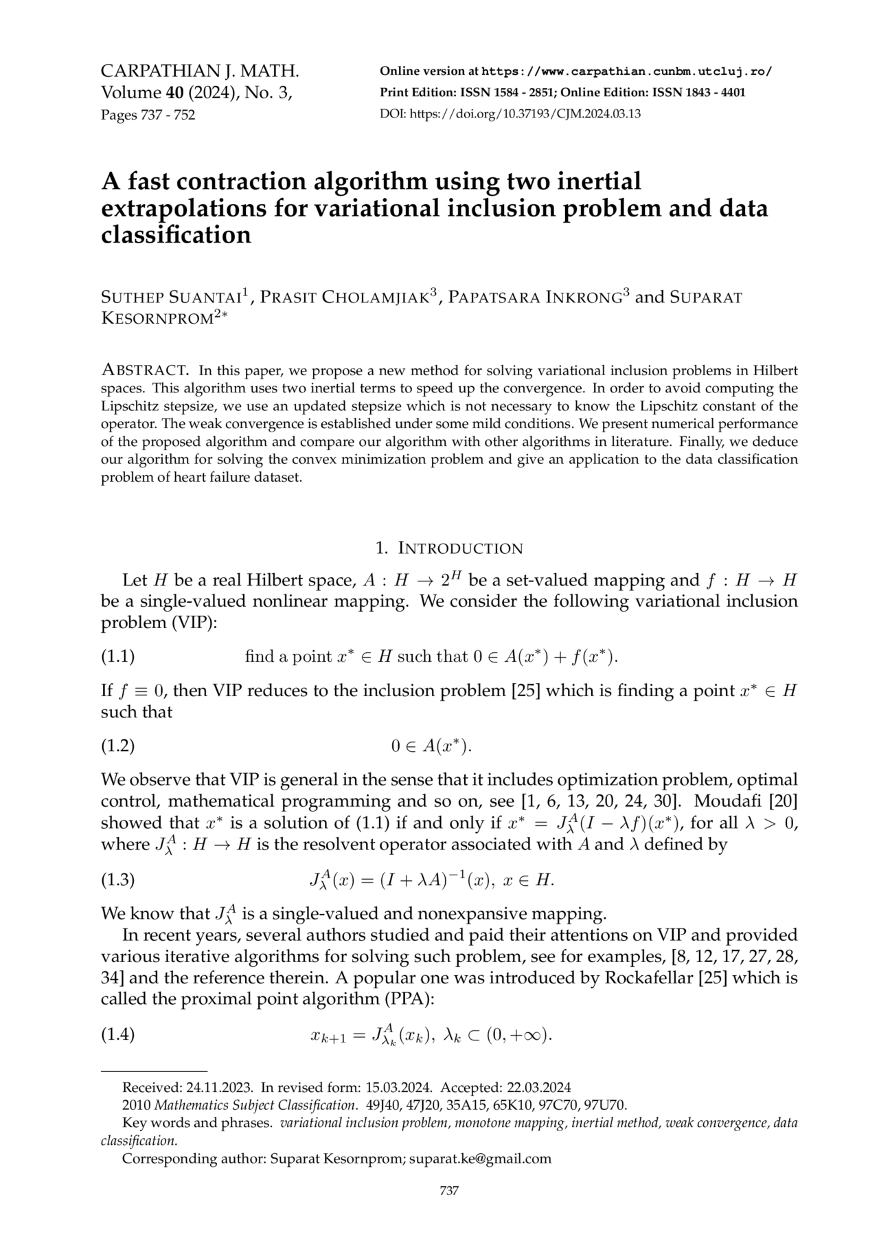 » A fast contraction algorithm using two inertial extrapolations for variational inclusion ...