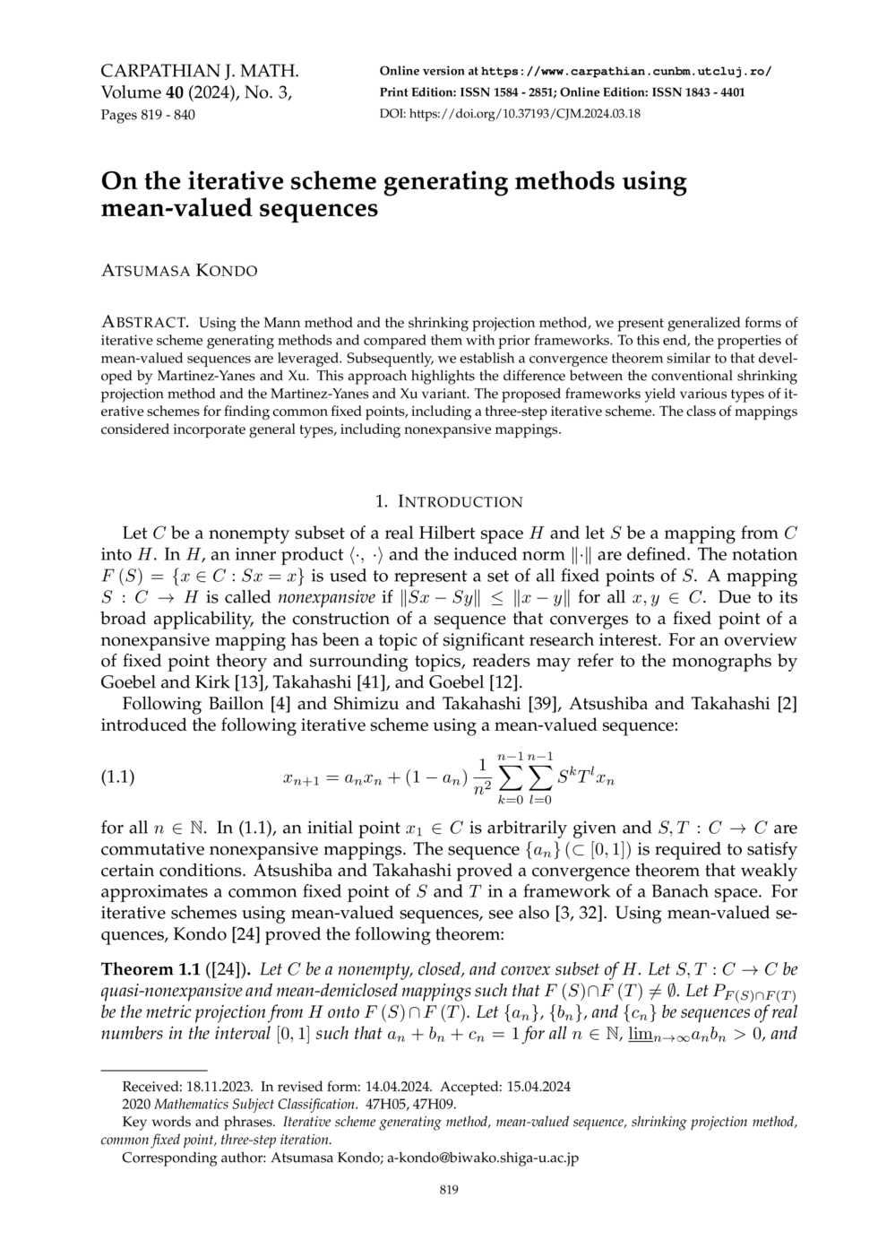 On The Iterative Scheme Generating Methods Using Mean Valued Sequences 8450