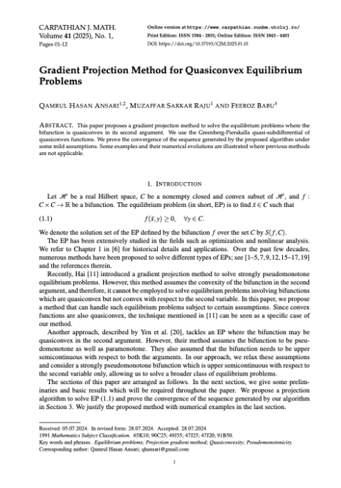 » Gradient Projection Method for Quasiconvex Equilibrium Problems